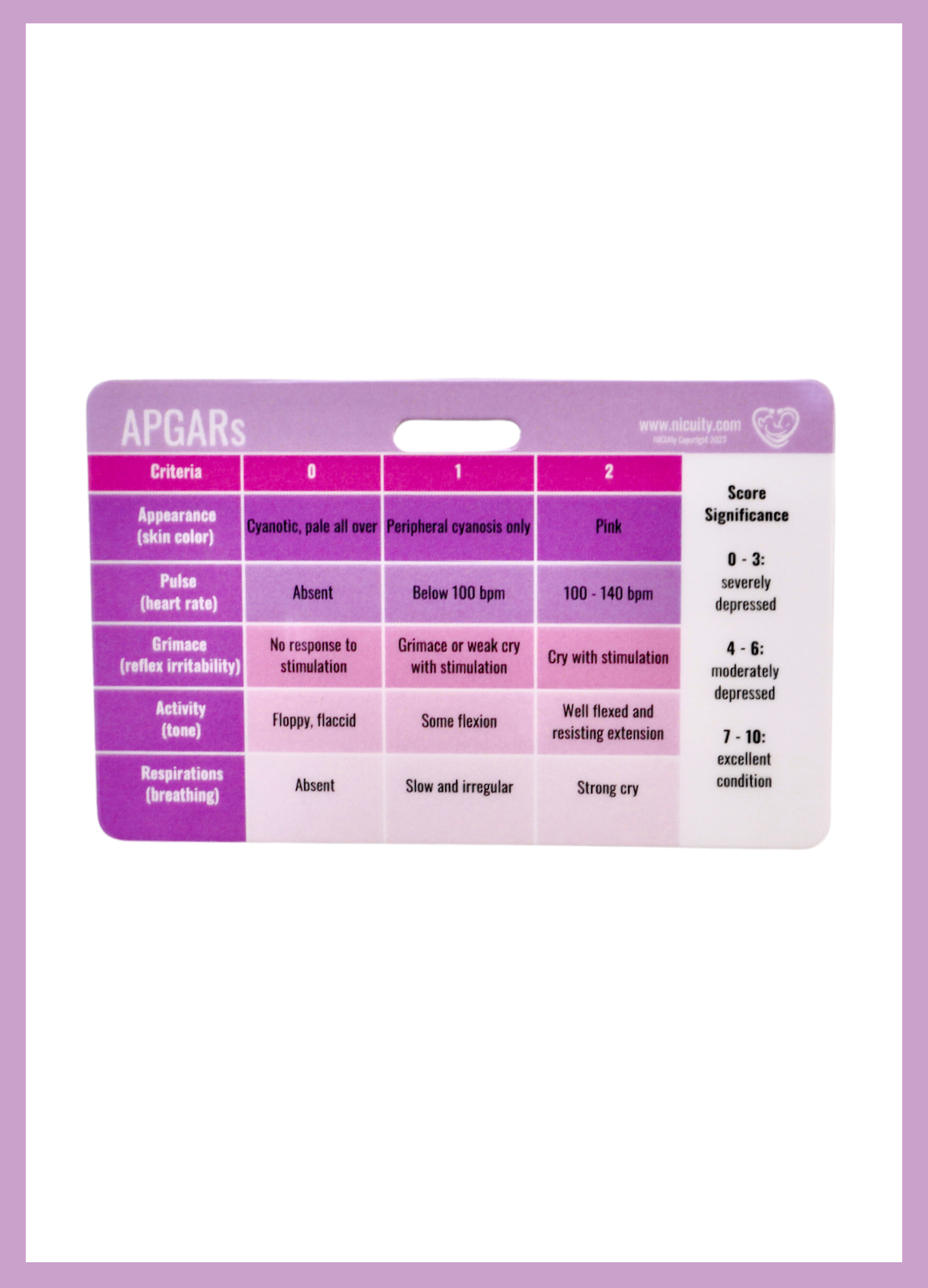 APGARs & Ballard Score Badge Reference Card · NICUity