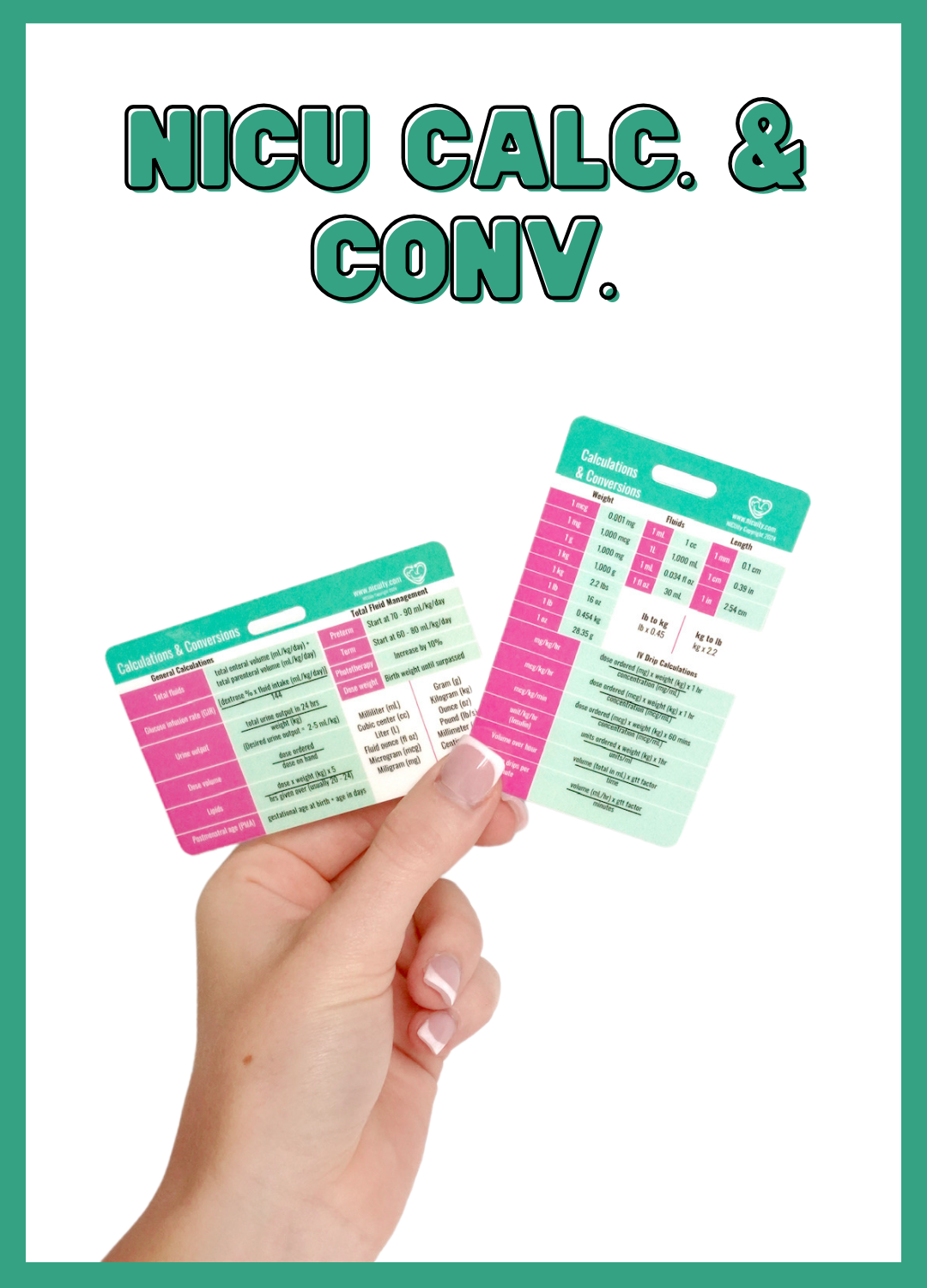 NICU Calculations & Conversions Badge Reference Card · NICUity