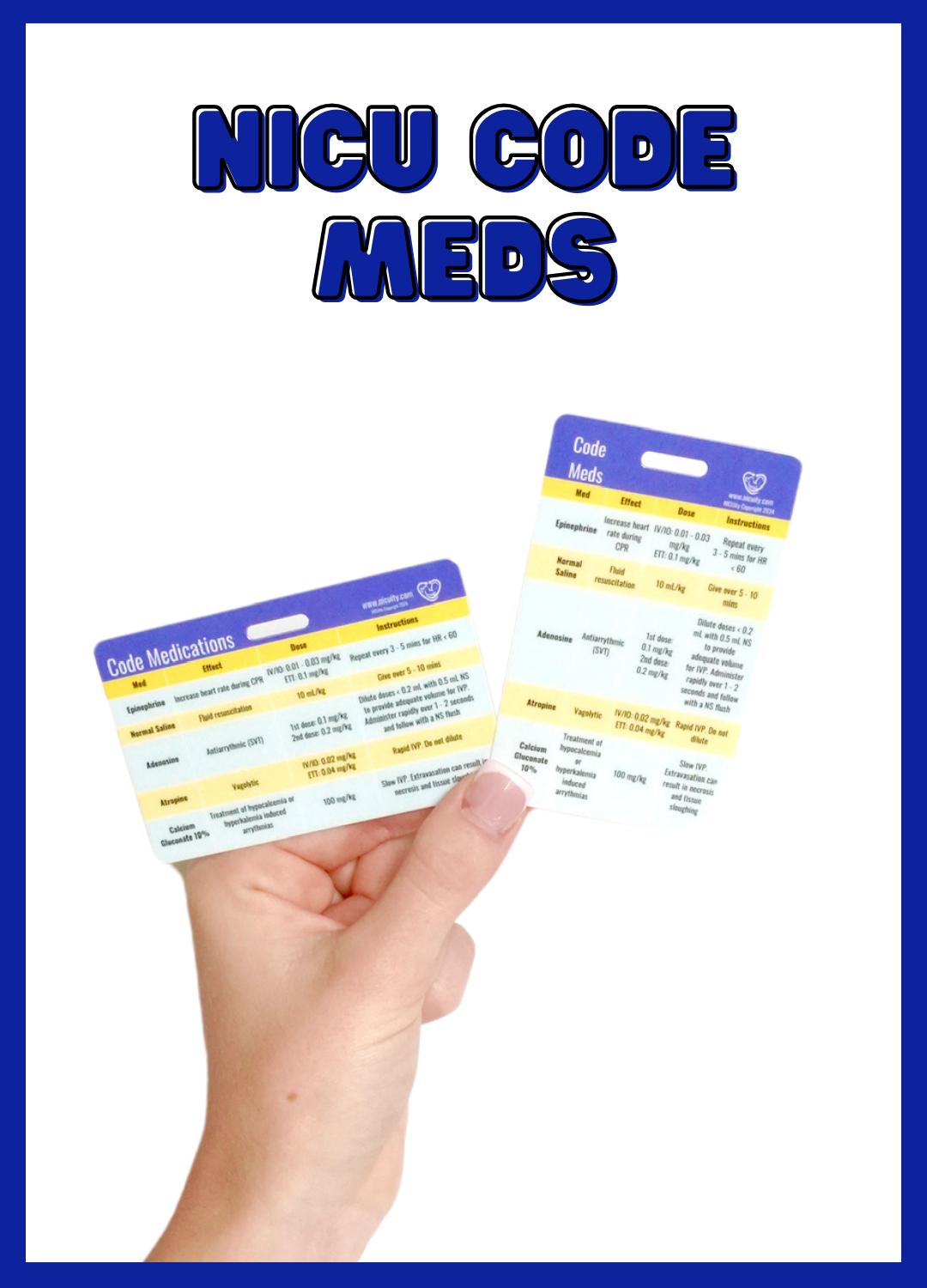 NICU Code Medications Badge Reference Card · NICUity