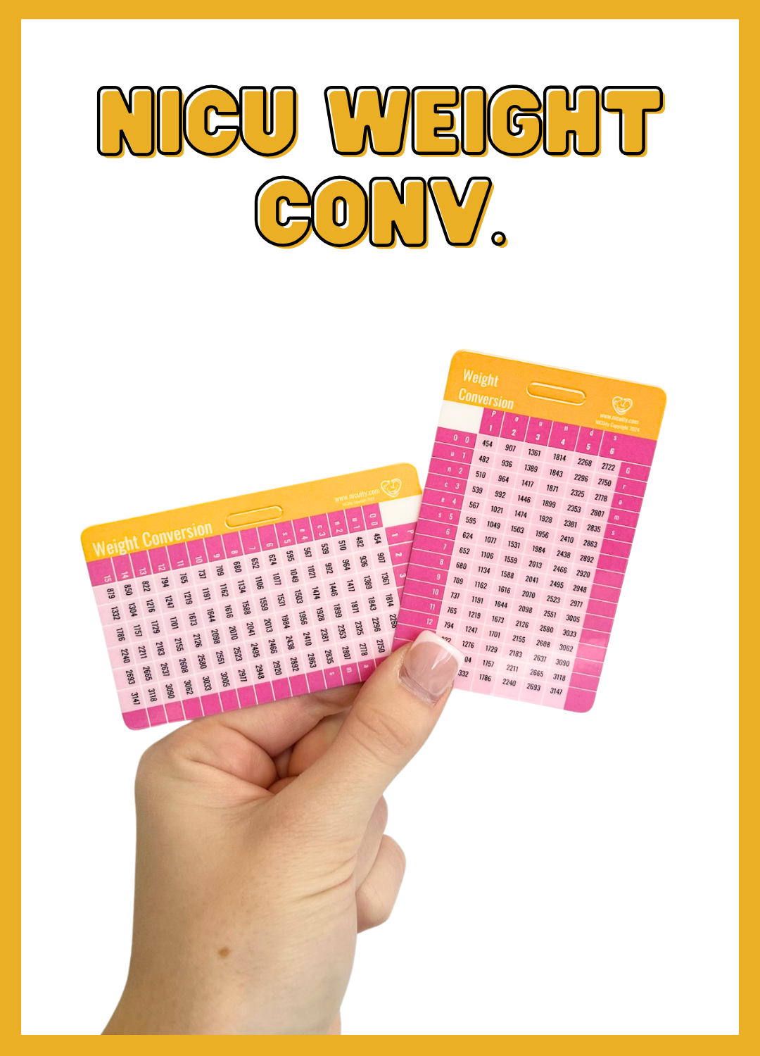 NICU Weight Conversion Badge Reference Card · NICUity